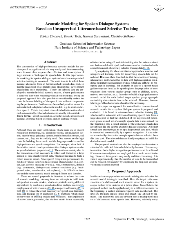 (PDF) Acoustic Modeling for Spoken Dialogue Systems Based on Unsupervised Utterance-based ...
