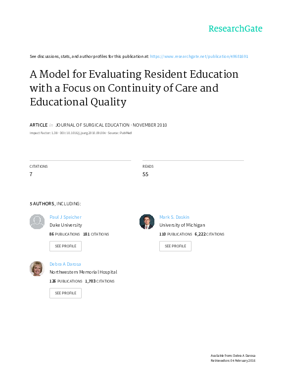 (PDF) A Model for Evaluating Resident Education with a Focus on ...
