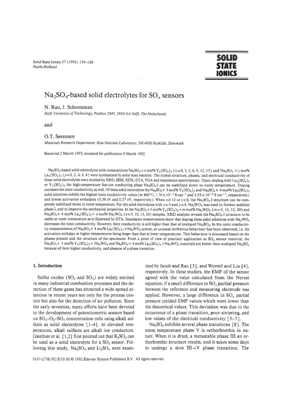 (PDF) Na2SO4-based solid electrolytes for SOx sensors | Nagi Rao ...