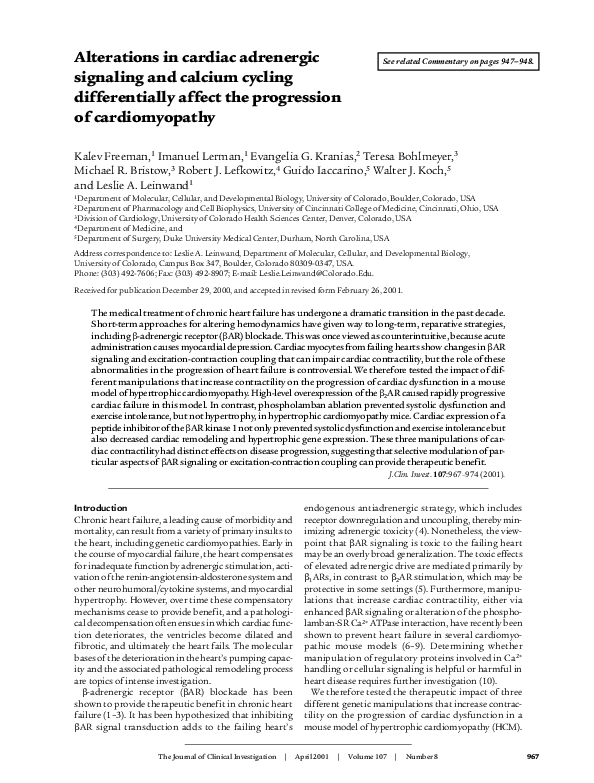 (PDF) Alterations in cardiac adrenergic signaling and calcium cycling ...