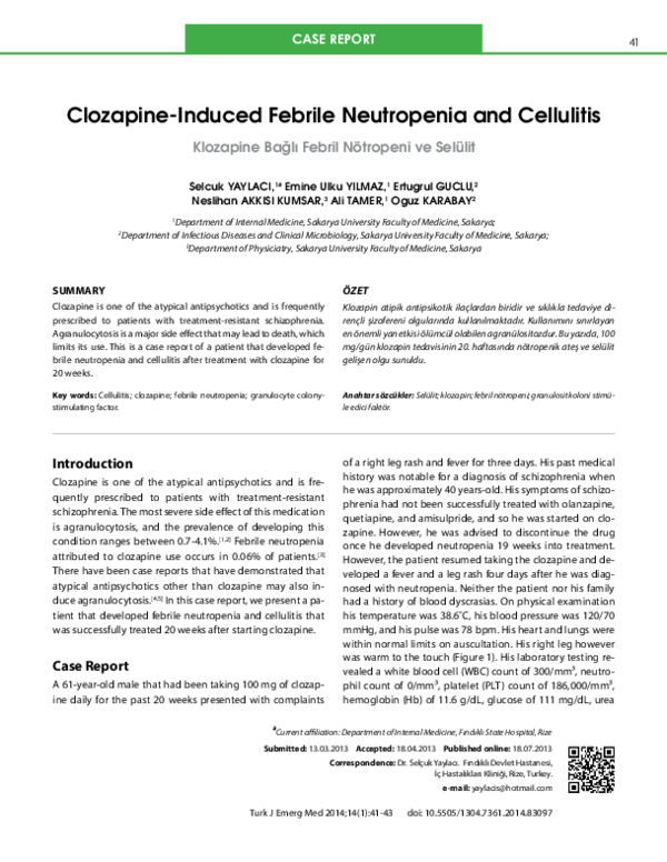 (PDF) Clozapine-Induced Febrile Neutropenia and Cellulitis