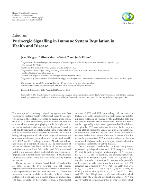 (PDF) Purinergic Signalling in Immune System Regulation in Health and ...