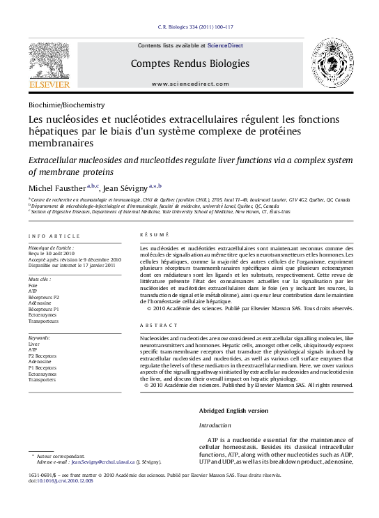 (PDF) Les nucléosides et nucléotides extracellulaires régulent les ...
