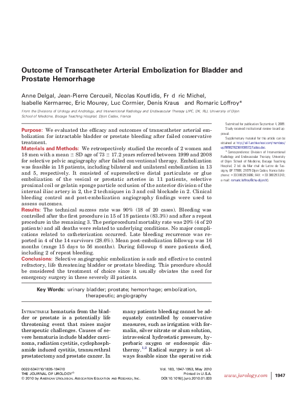 (PDF) Outcome of Transcatheter Arterial Embolization for Bladder and ...