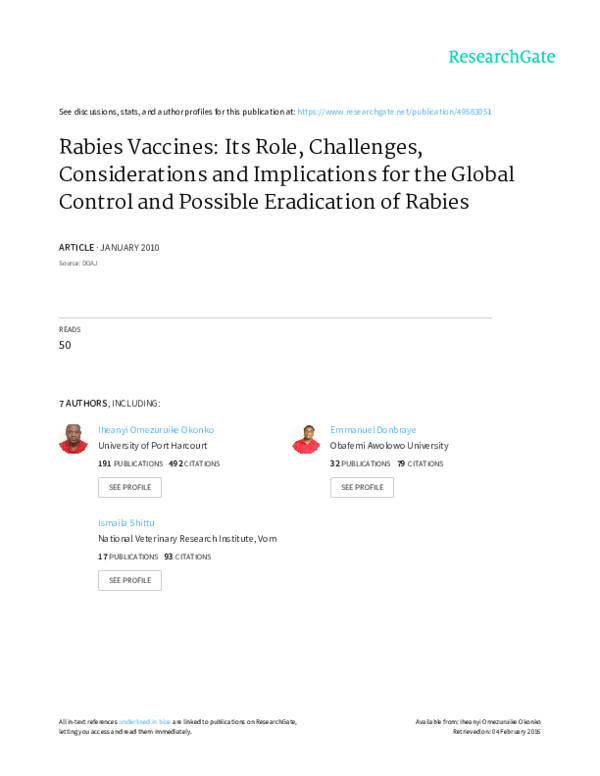 (PDF) Rabies Vaccines: Its Role, Challenges, Considerations and ...