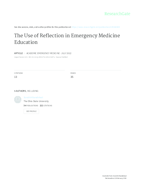 (PDF) The Use of Reflection in Emergency Medicine Education