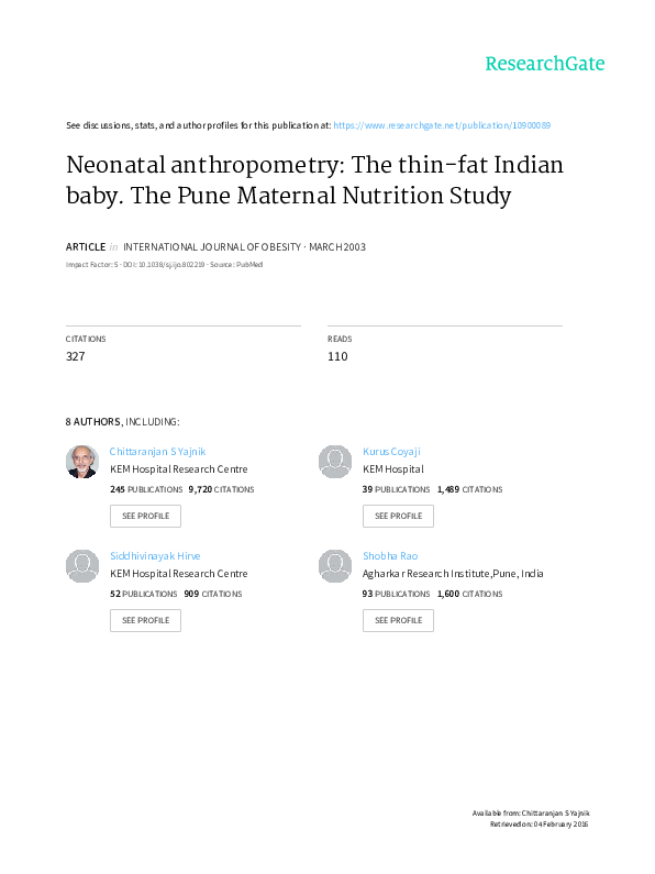 (PDF) Neonatal anthropometry: the thin–fat Indian baby. The Pune ...