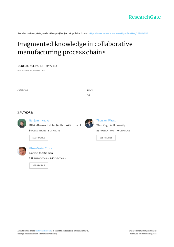 (PDF) Fragmented knowledge in collaborative manufacturing process chains