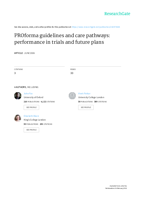 (PDF) PROforma guidelines and care pathways: performance in trials and ...