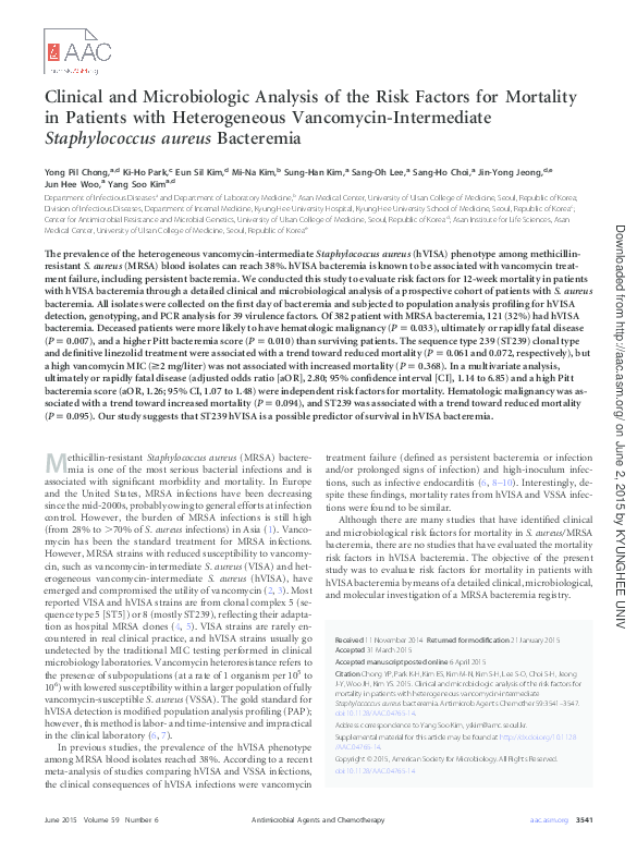 (PDF) Risk factors for mortality in patients with heterogeneous vancomycin-intermediate ...