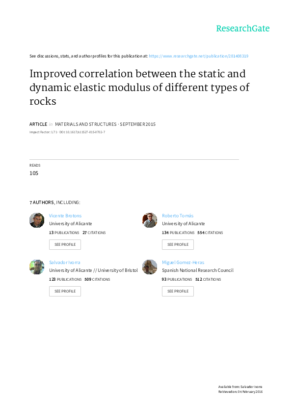 (PDF) Improved correlation between the static and dynamic elastic modulus of different types of ...