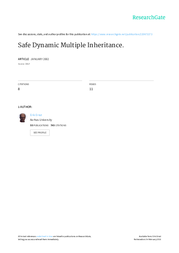 (PDF) Safe dynamic multiple inheritance | Erik Ernst - Academia.edu