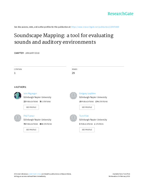 (PDF) Soundscape Mapping: a tool for evaluating sounds and auditory ...