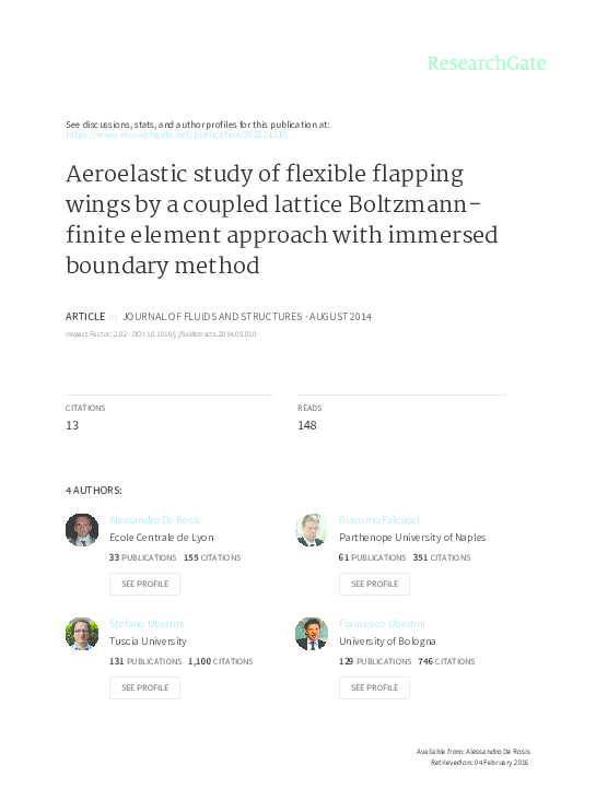 (PDF) Aeroelastic study of flexible flapping wings by a coupled lattice Boltzmann-finite element ...