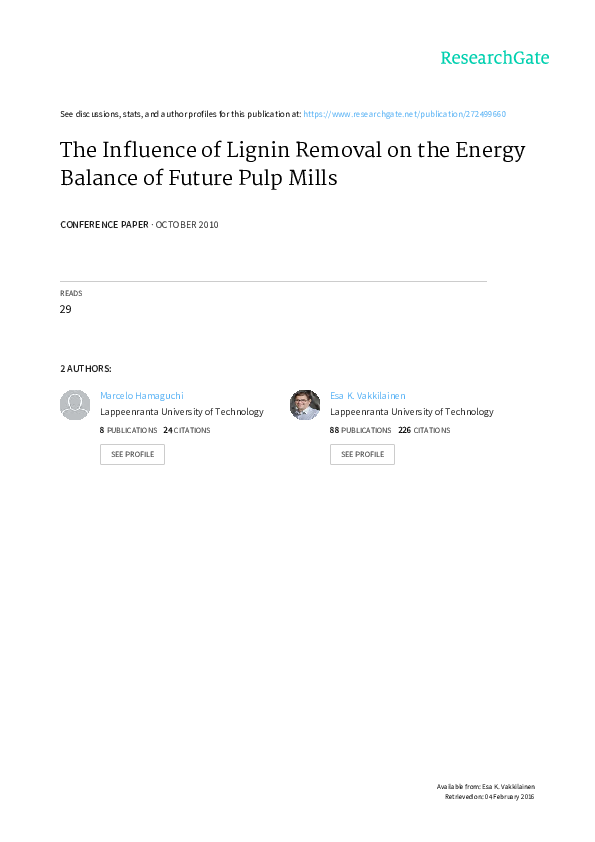 (PDF) The Influence of Lignin Removal on the Energy Balance of Future ...