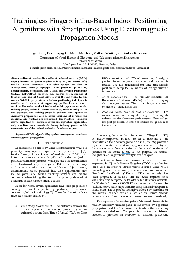 (PDF) Trainingless fingerprinting-based indoor positioning algorithms with smartphones using ...