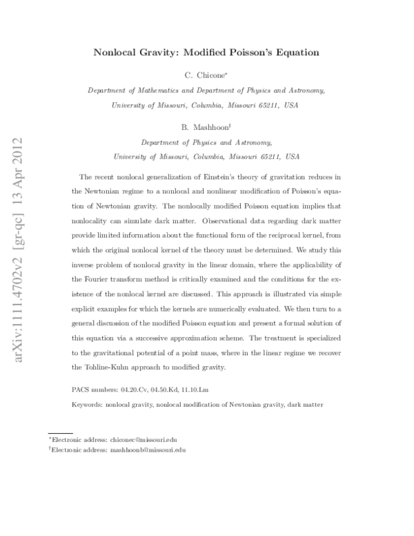 (PDF) Nonlocal gravity: Modified Poisson's equation