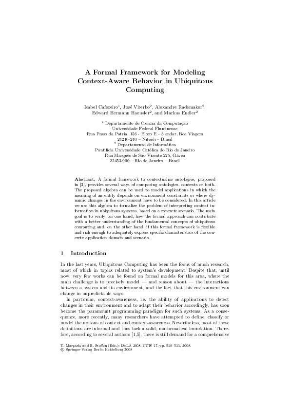 (PDF) A Formal Framework for Modeling Context-Aware Behavior in ...