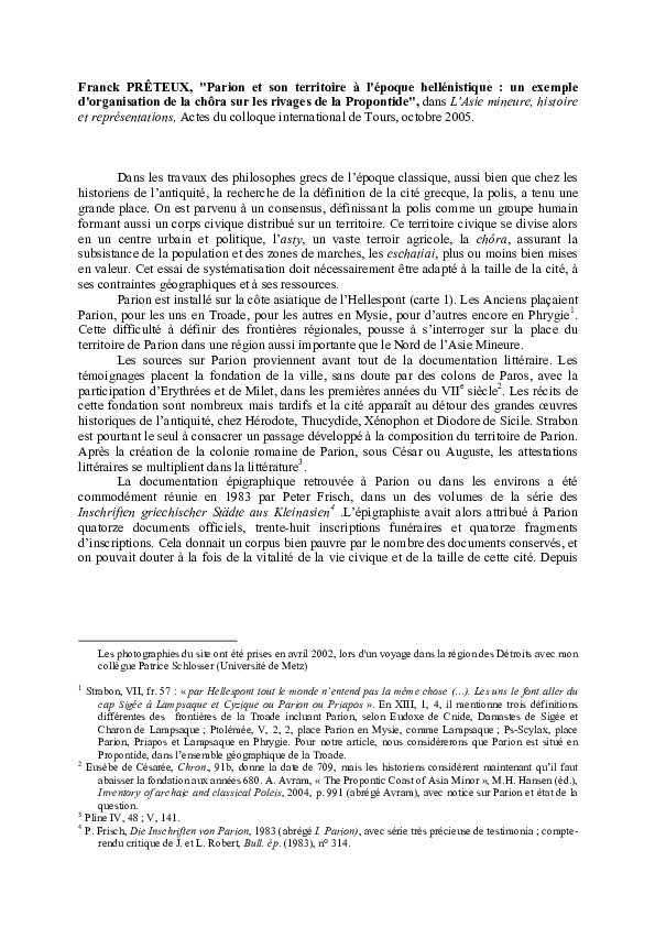 (PDF) "Parion et son territoire à l'époque hellénistique : un exemple d ...