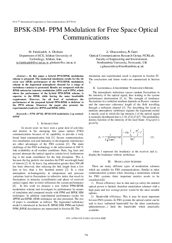(PDF) Experimental study of the performance for BPSK subcarrier intensity modulation free space ...