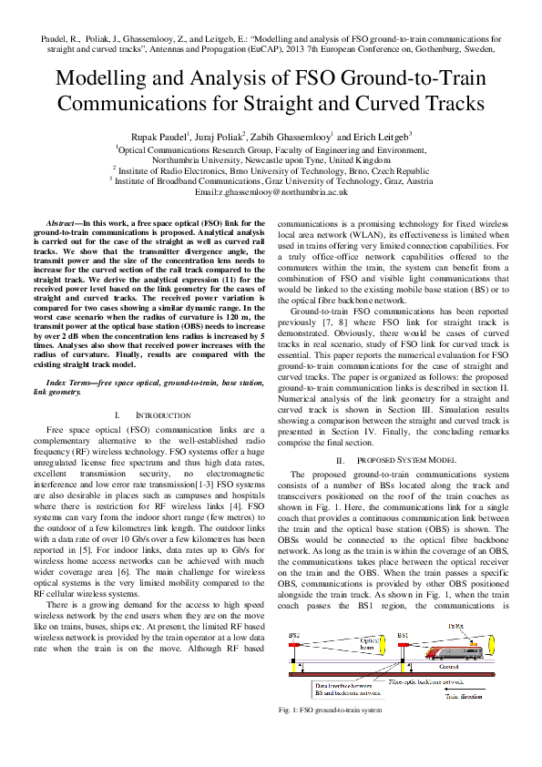(PDF) Modelling and analysis of FSO ground-to-train communications for ...