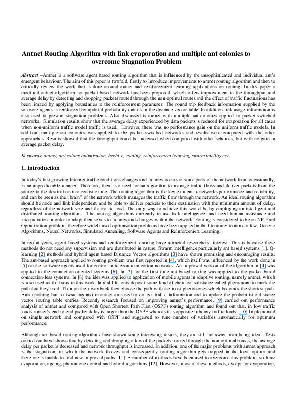 (PDF) Antnet Routing Algorithm with Link Evaporation and Multiple Ant Colonies to Overcome ...