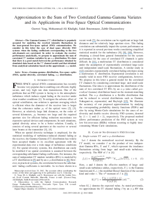 (PDF) Approximation to the Sum of Two Correlated Gamma-Gamma Variates ...