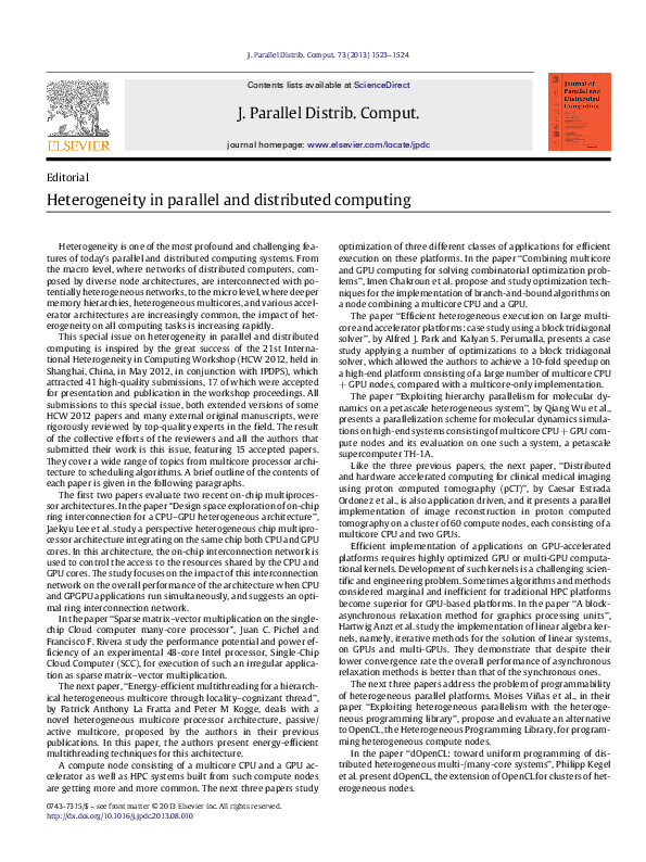 (PDF) Heterogeneity in parallel and distributed computing