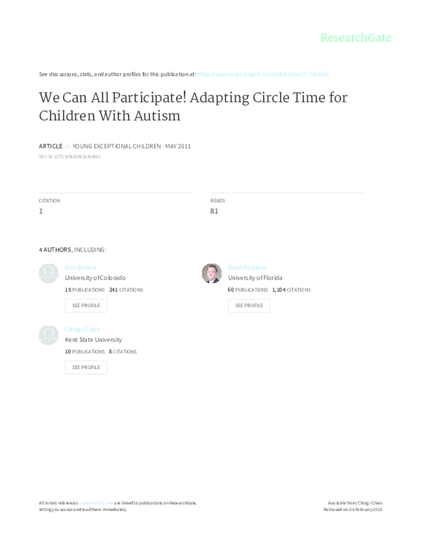 (PDF) We Can All Participate! Adapting Circle Time for Children With Autism