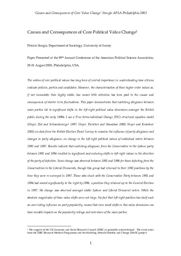 (PDF) Causes and Consequences of Core Political Value Change