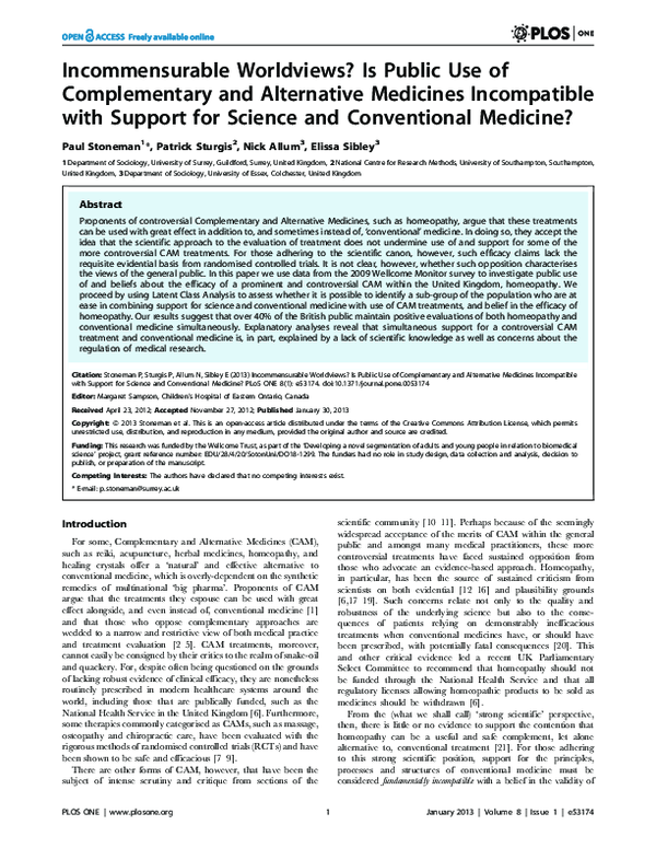 (PDF) Incommensurable Worldviews? Is Public Use of Complementary and ...