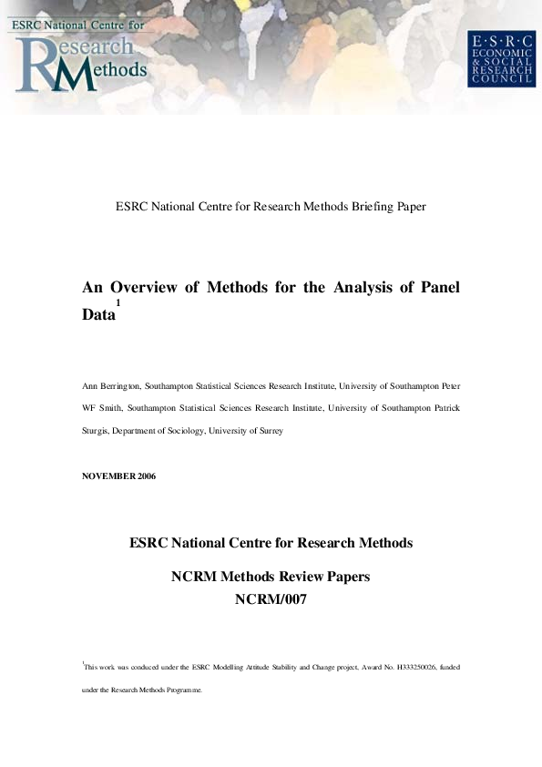 (PDF) An overview of methods for the analysis of panel data