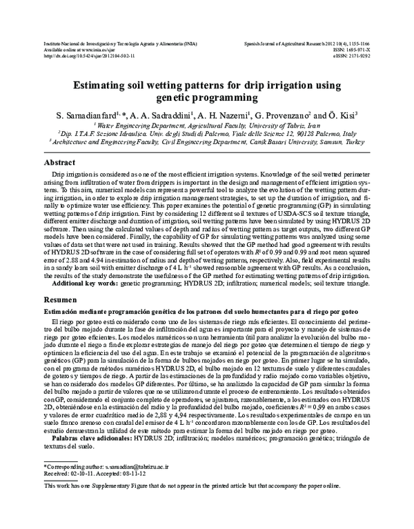 (PDF) Estimating soil wetting patterns for drip irrigation using genetic programming