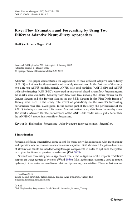 Pdf River Flow Estimation And Forecasting By Using Two Different