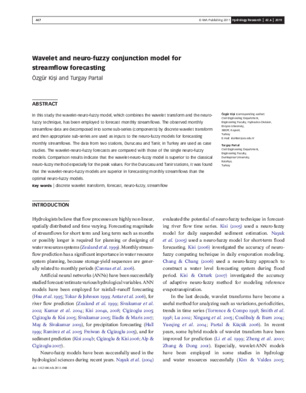 Pdf Wavelet And Neuro Fuzzy Conjunction Model For Streamflow Forecasting Ozgur Kisi