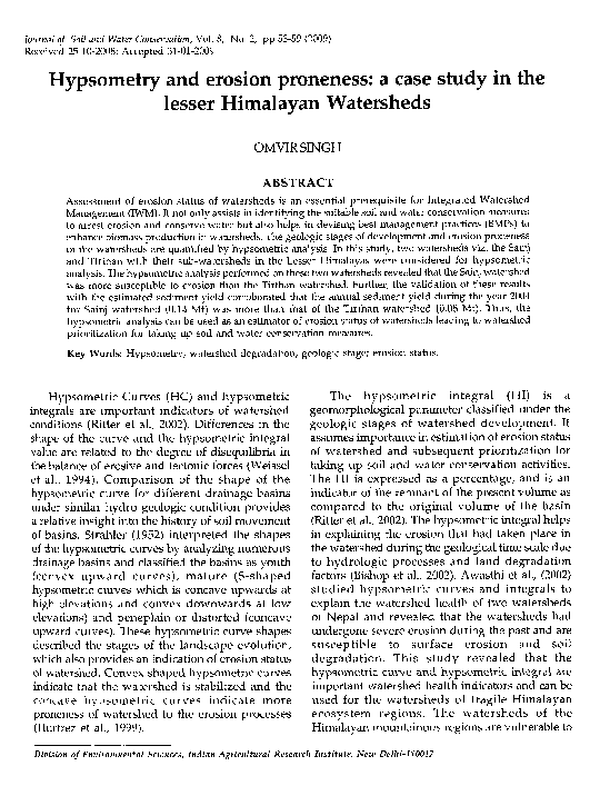 (PDF) Hypsometry and erosion proneness: a case study in the lesser Himalayan Watersheds