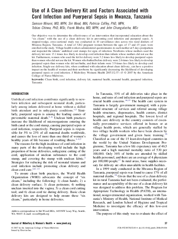 Use of A Clean Delivery Kit and Factors Associated with Cord Infection ...