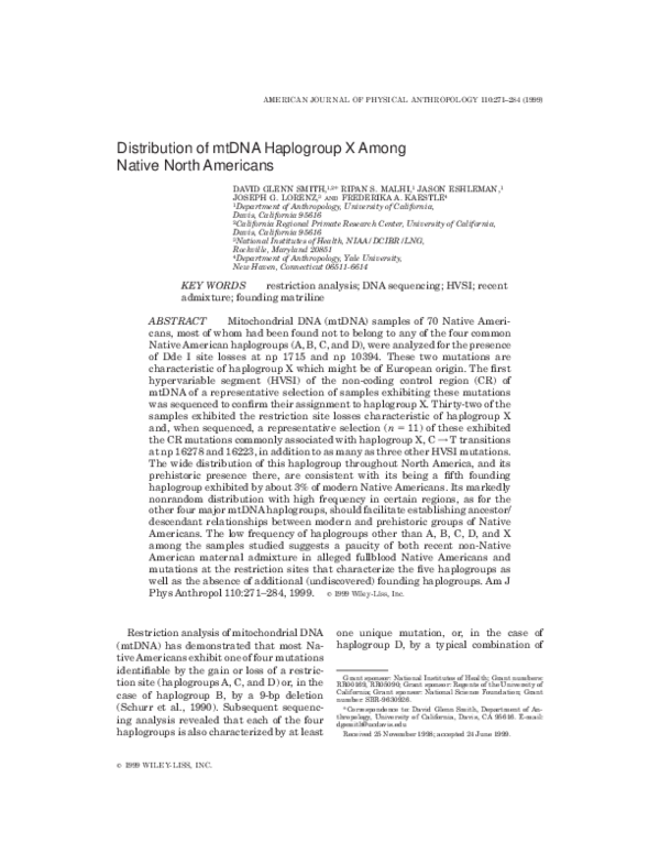 (PDF) Distribution of mtDNA haplogroup X among Native North Americans