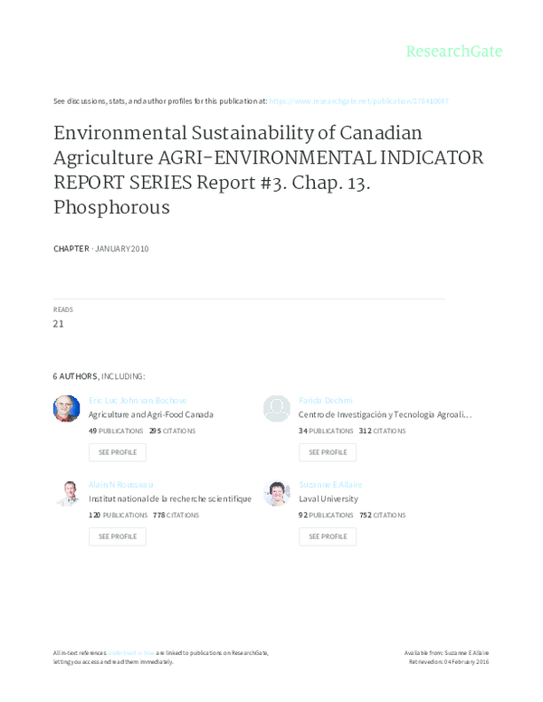 (PDF) Environmental Sustainability of Canadian Agriculture AGRI-ENVIRONMENTAL INDICATOR REPORT ...
