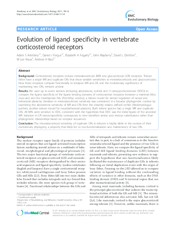 (PDF) Evolution of ligand specificity in vertebrate corticosteroid ...