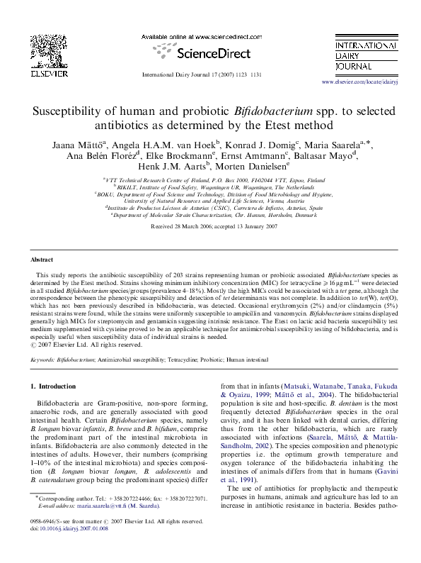 (PDF) Susceptibility of human and probiotic Bifidobacterium spp. to ...