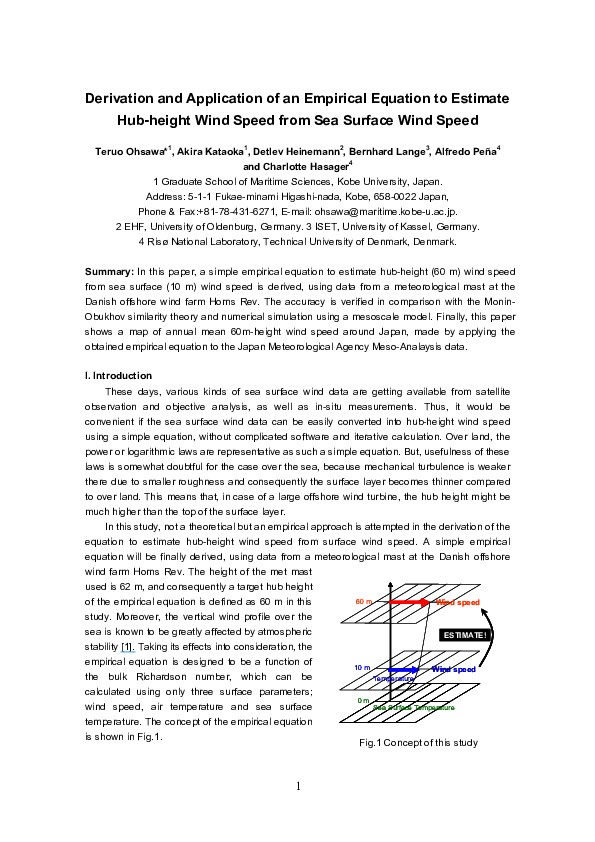 (PDF) Estimating Hub-Height Wind Speed from Sea Surface Data
