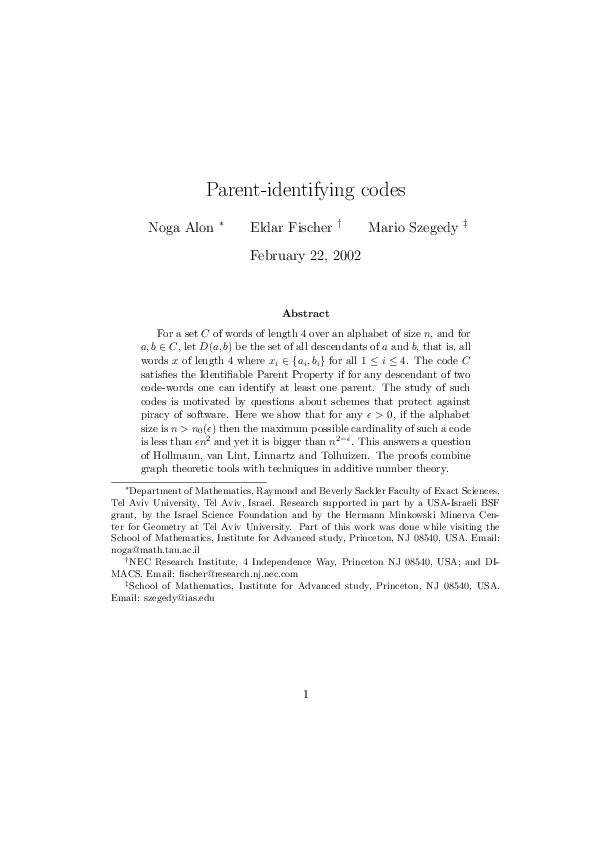(PDF) Parent-Identifying Codes