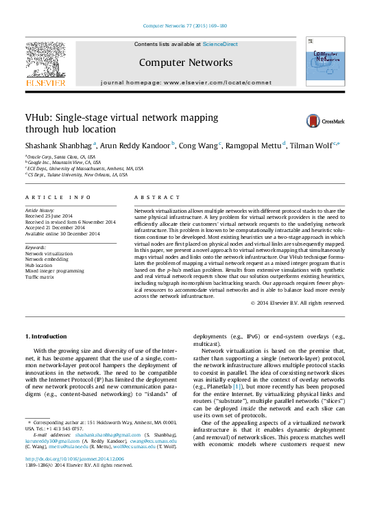 (PDF) VHub: Single-stage virtual network mapping through hub location | Ramgopal Mettu ...