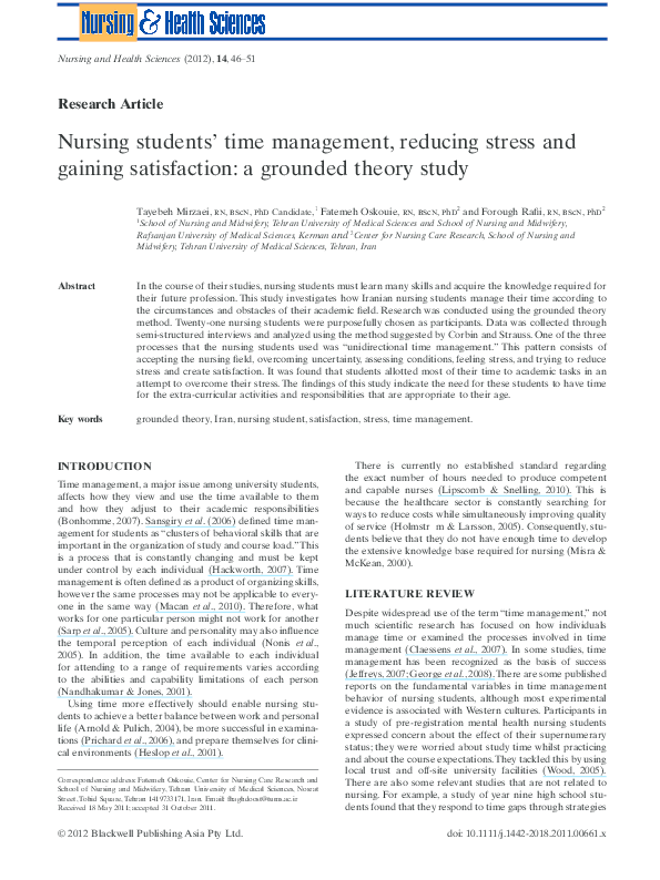 (PDF) Nursing students' time management, reducing stress and gaining ...