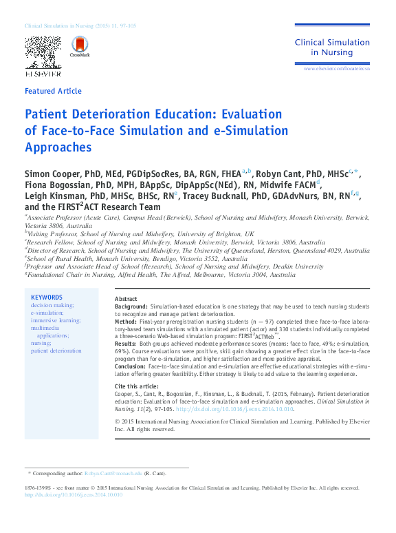 (PDF) Patient Deterioration Education: Evaluation of Face-to-Face ...