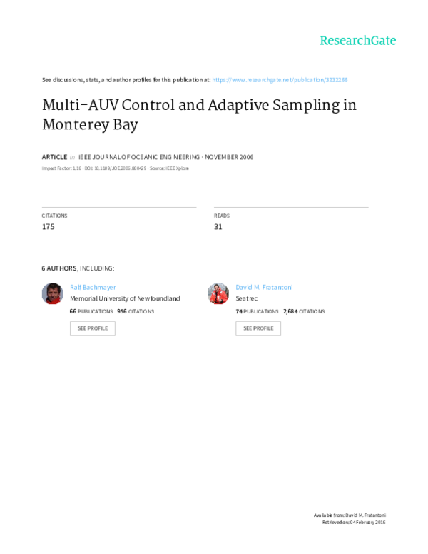 (PDF) Multi-AUV Control and Adaptive Sampling in Monterey Bay