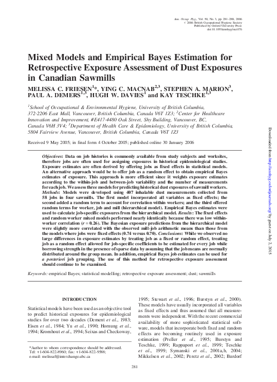 (PDF) Mixed Models and Empirical Bayes Estimation for Retrospective Exposure Assessment of Dust ...