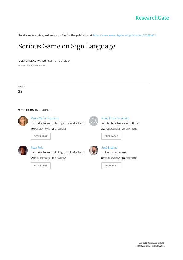 (PDF) Serious Game on Sign Language