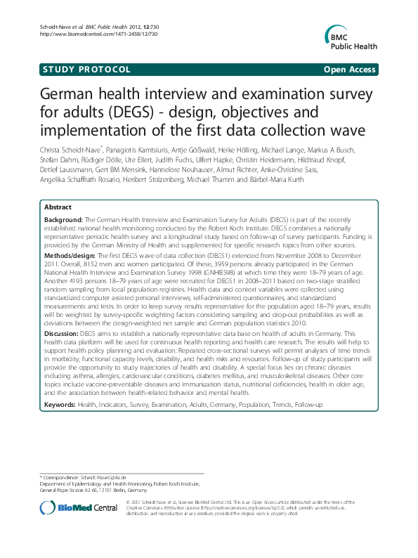 (PDF) German health interview and examination survey for adults (DEGS ...